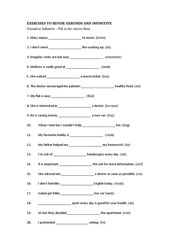 Exercises To Revise Gerunds and Infinitive | PDF