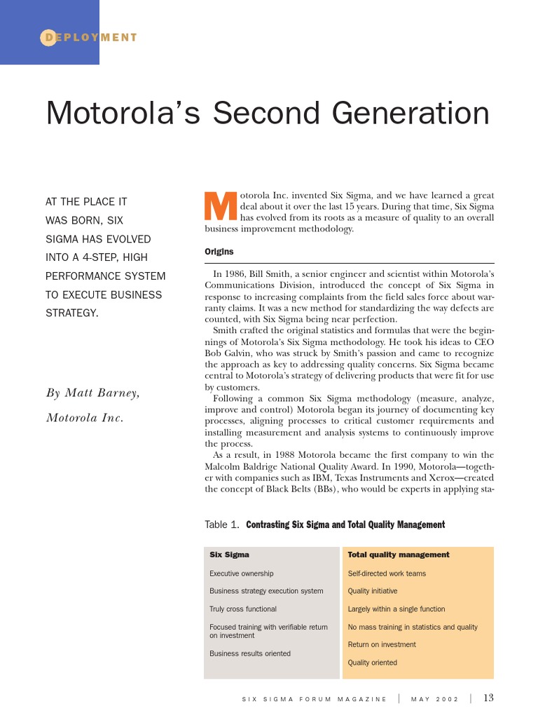 Motorola's Second Generation: Deployment | PDF | Six Sigma | Business ...