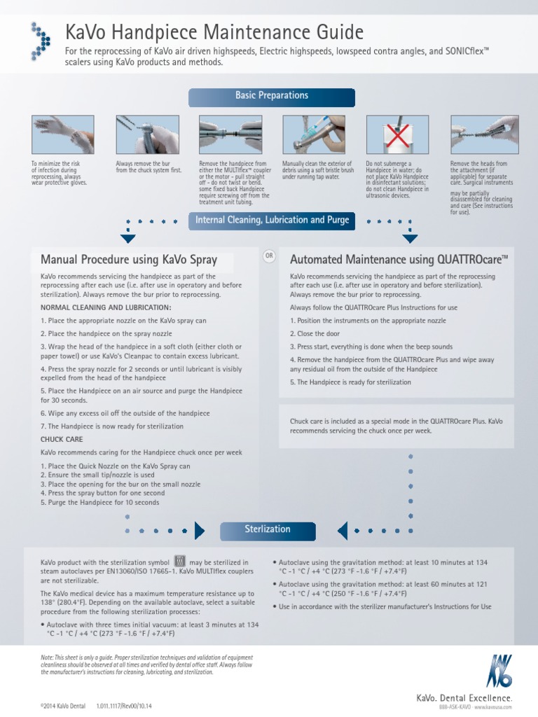 Kavo Handpiece Maintenance Guide: Manual Procedure Using Kavo Spray Automated Maintenance Using ...