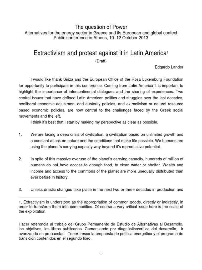 Edgardo Lander Extractivism An PDF | PDF | Latin America | Economies