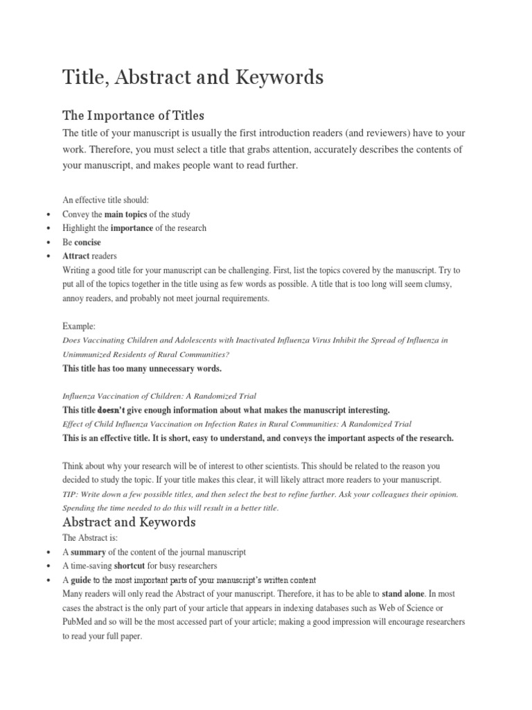 Title, Abstract and Keywords: The Importance of Titles | PDF | Academic ...