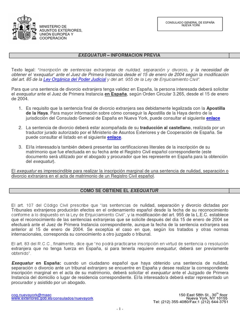 Exequatur | Descargar gratis PDF | Divorcio | Sentencia (ley) Exequatur | Descargar gratis PDF | Divorcio | Sentencia (ley)