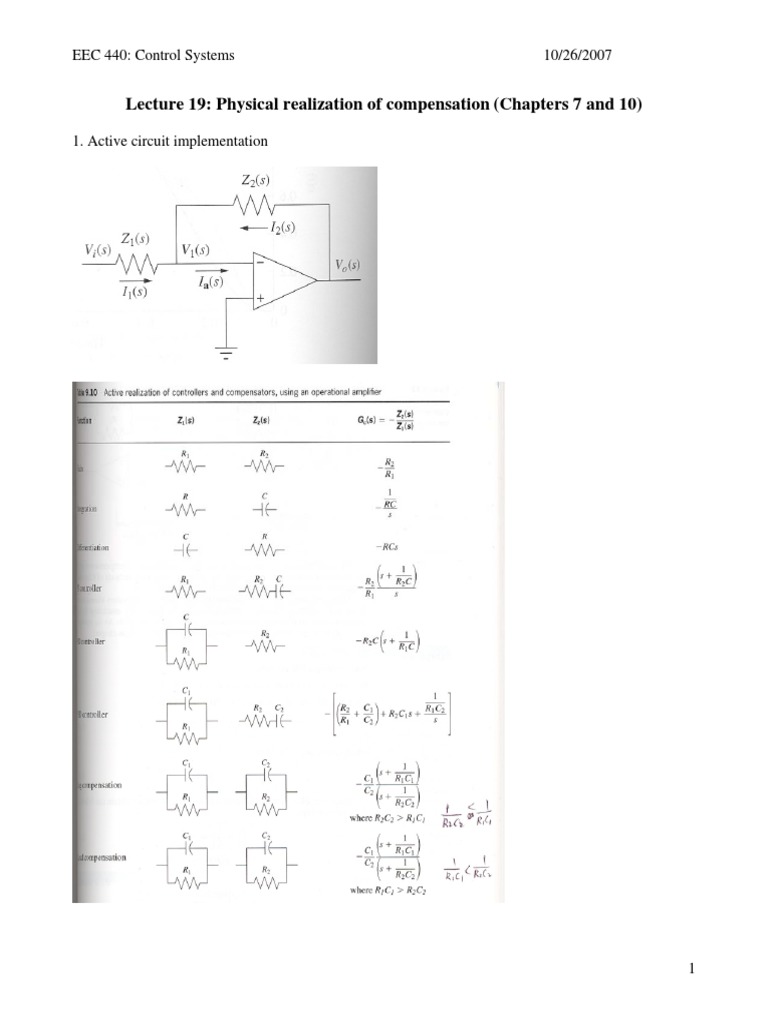 Lecture 19: Physical Realization of Compensation (Chapters 7 and 10 ...
