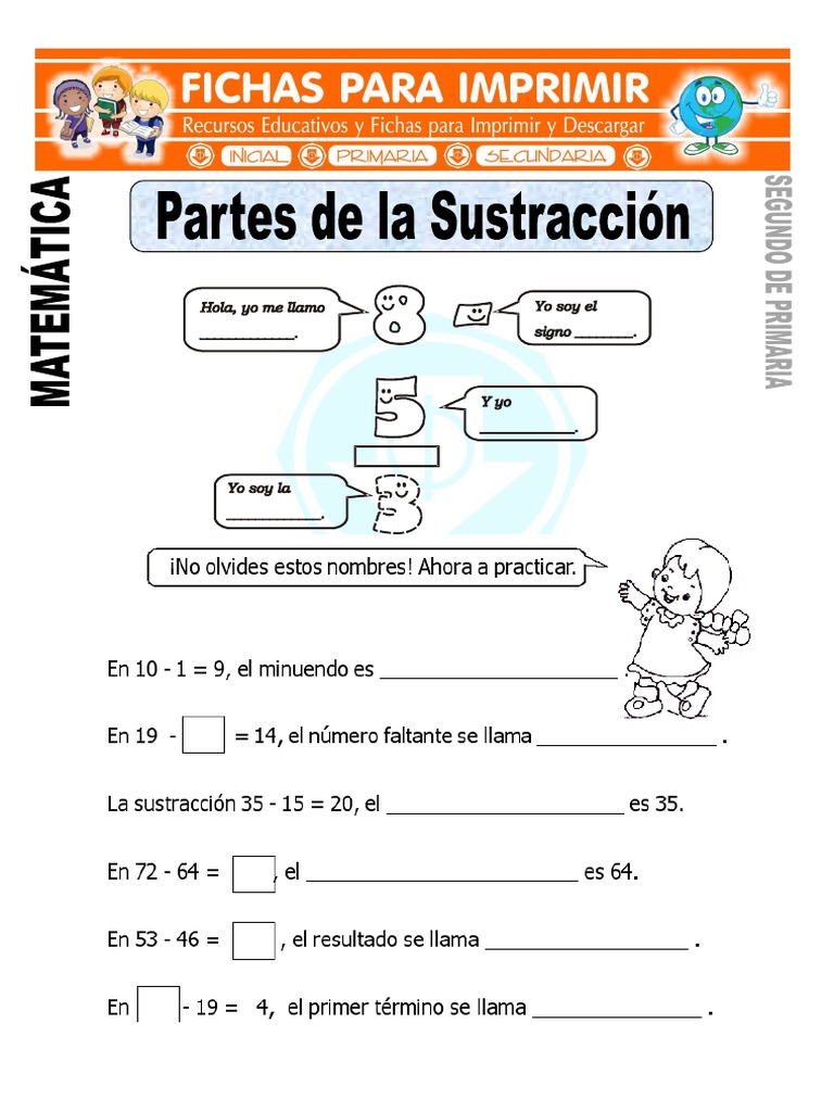 Ficha de Partes de La Resta para Segundo de Primaria | PDF