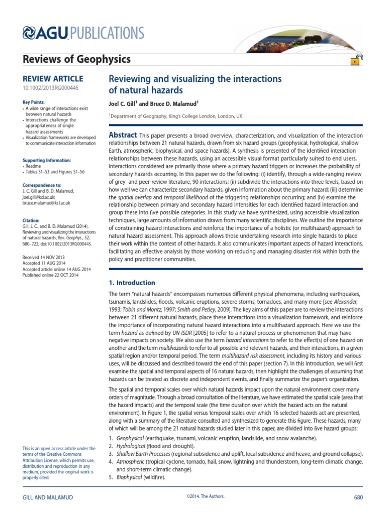 Publications: Reviews of Geophysics | PDF | Natural Hazards | Hazards