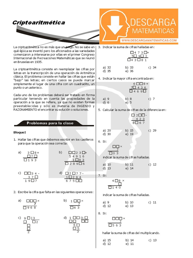 09 Descargar Criptoaritmetica PDF | PDF | Notación Matemática | Teoría de los números