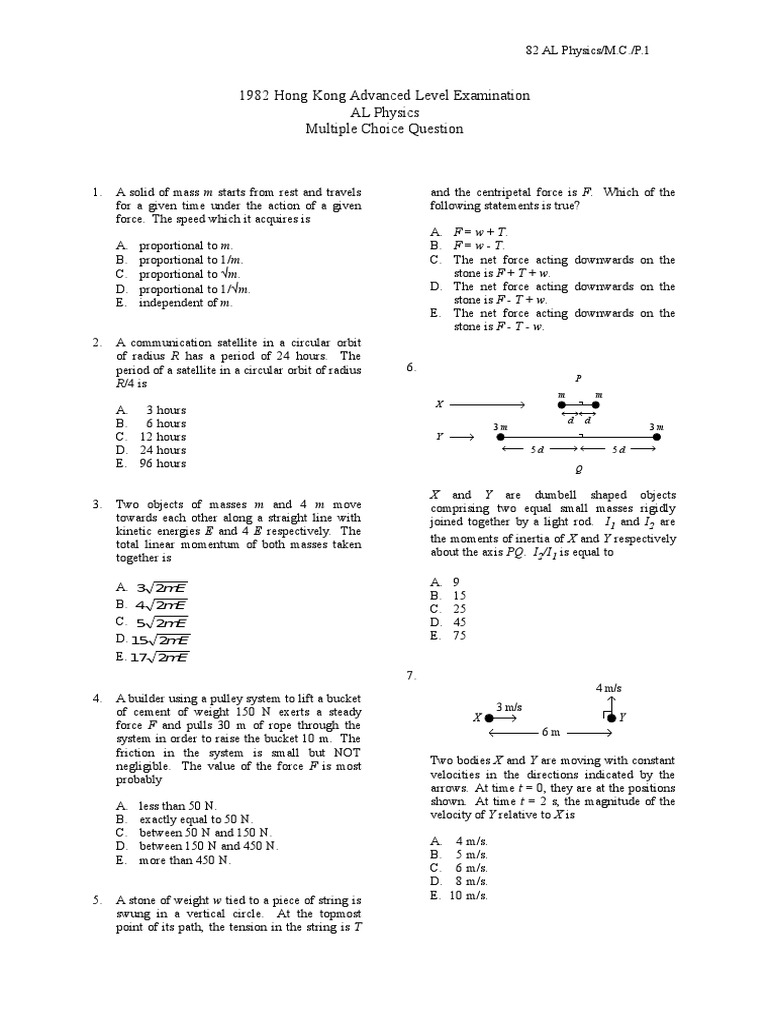 1982 Hong Kong Advanced Level Examination AL Physics Multiple Choice Question | PDF | Lens ...