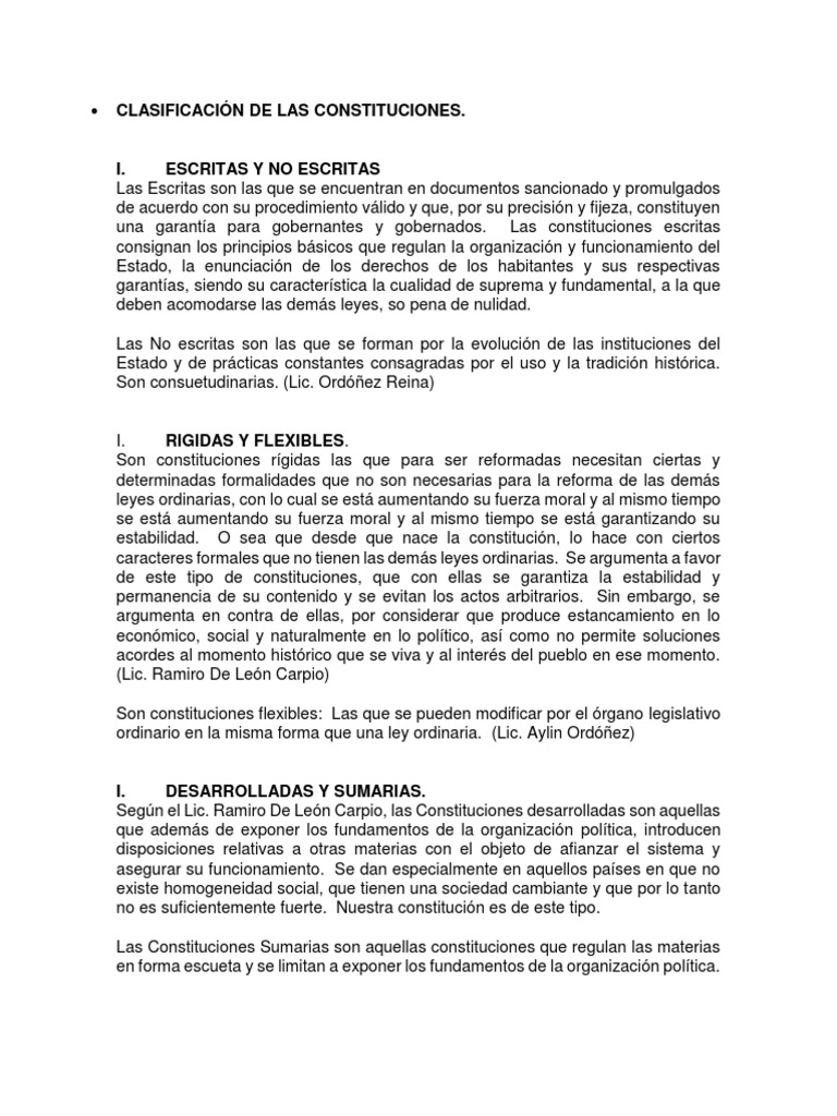 Clasificación de Las Constituciones y Clasificacion de Las Constituciones | Constitución | Guatemala
