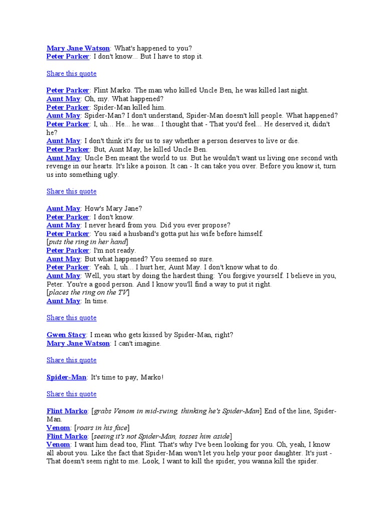 Spiderman 3 Script | PDF | Spider Man | Characters Created