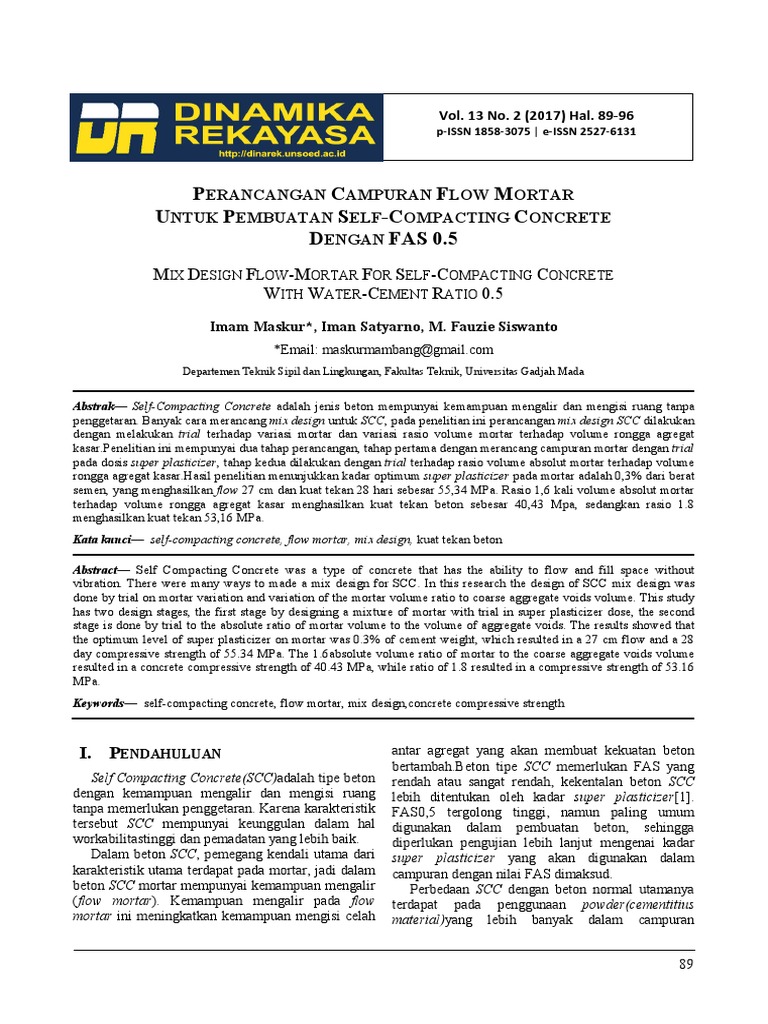 Perancangan Campuran Flow Mortar Untuk Pembuatan S | PDF | Beton | Bahan Komposit