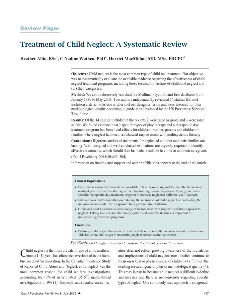 Treatment of Child Neglect: A Systematic Review | Download Free PDF ...