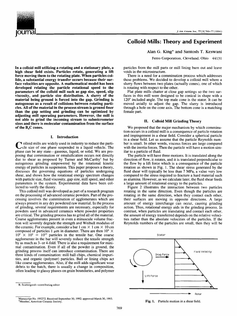 Colloid Mills | PDF | Shear Stress | Mill (Grinding)