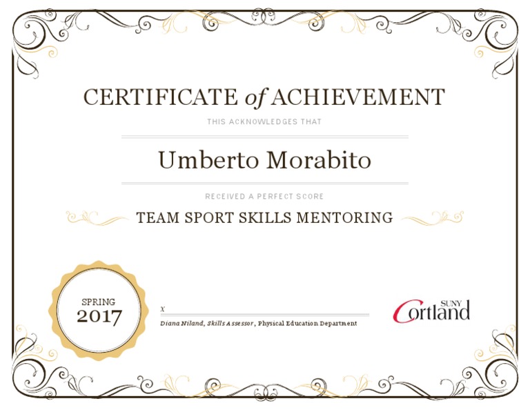 Perfect Score Certificate - Umberto Morabito | PDF | Behavior ...