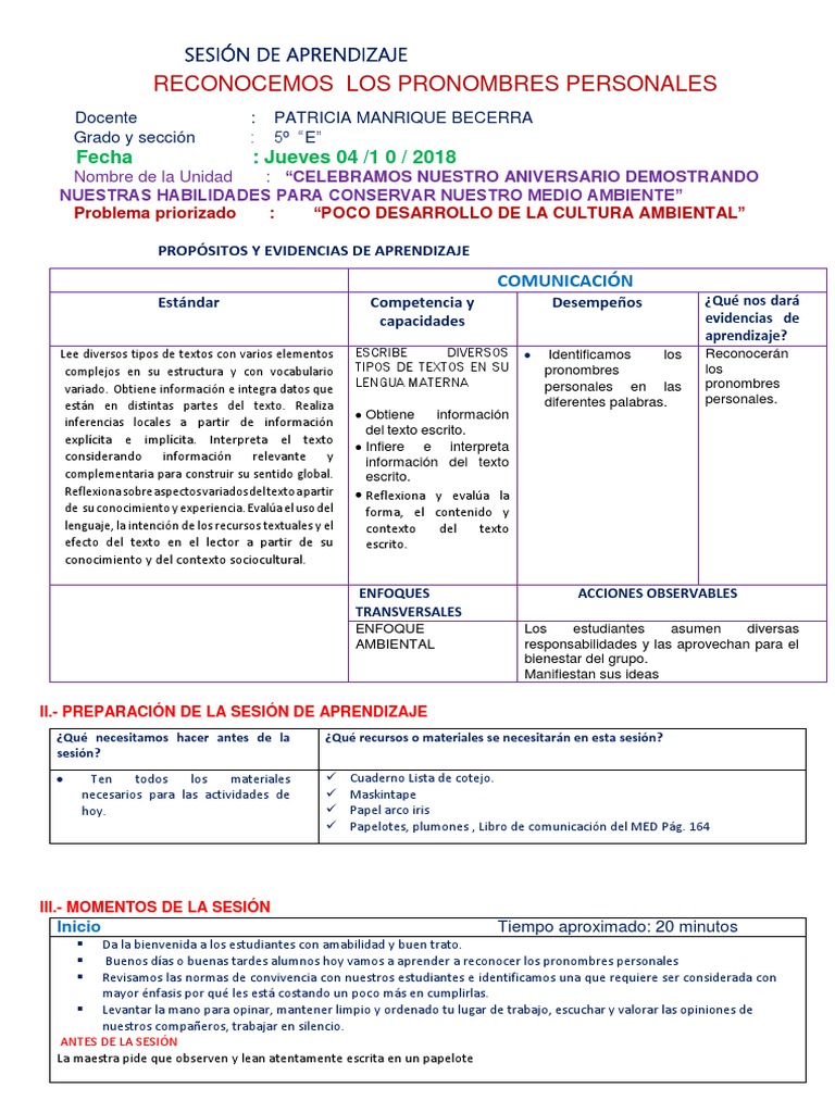Reconocimiento de Pronombres Personales | PDF | Marea | Pronombre