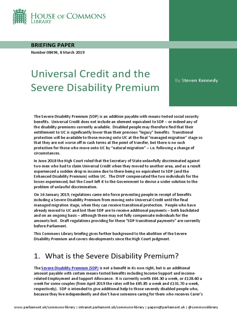 Universal Credit and The Severe Disability Premium | PDF | European ...