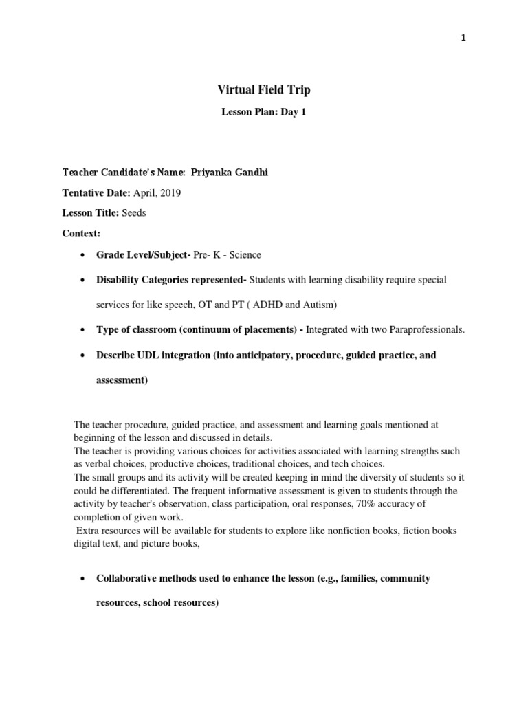 Virtual Field Trip: Lesson Plan: Day 1 | Download Free PDF | Question ...
