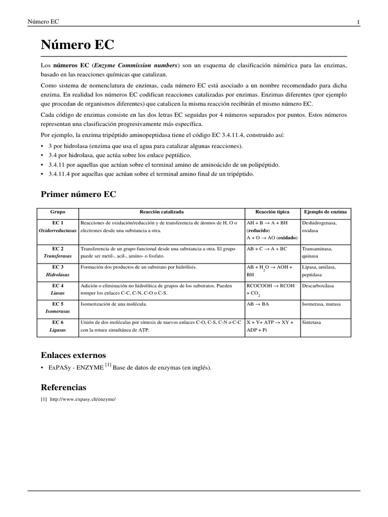 Nomenclatura y números EC de enzimas | PDF | Péptido | Enzima