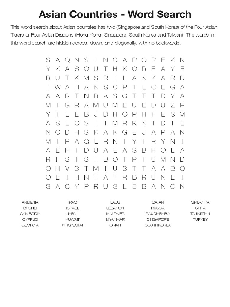Asian Countries Medium PDF | PDF | Word Puzzles | Puzzles