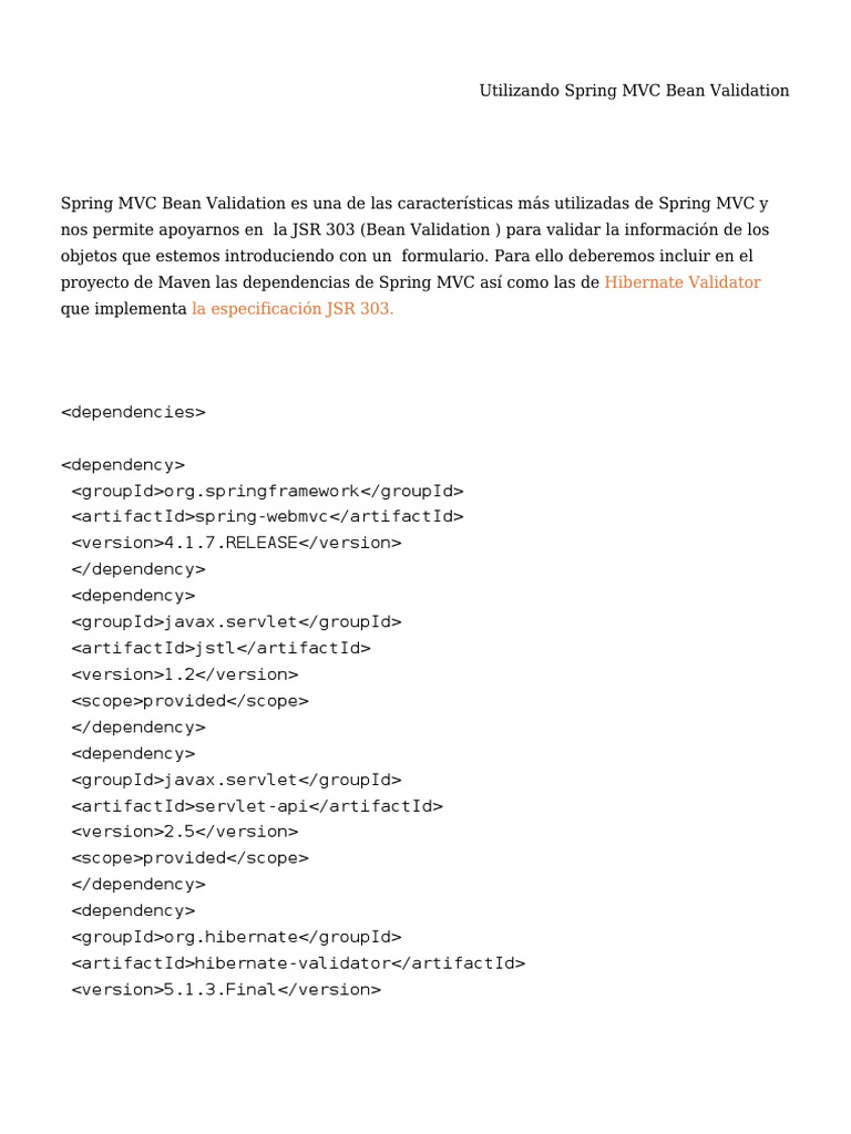 Utilizando Spring MVC Bean Validation | PDF | Desarrollo de software | Software