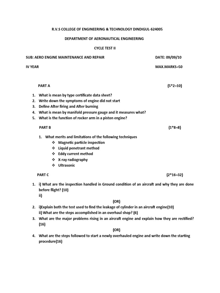 Aero Engine Maintenance Test Questions | PDF