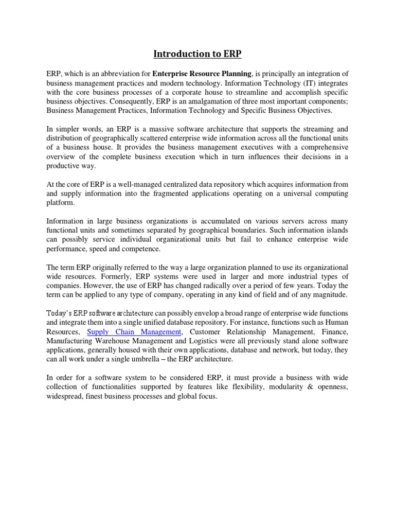 Introduction To Erp Pdf Enterprise Resource Planning E Commerce