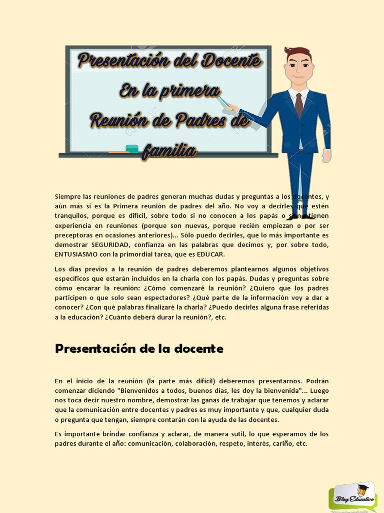 Primera Reunion Con Los Padres de Familia PDF | PDF