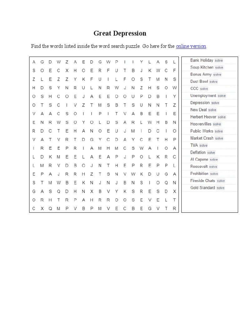 Great Depression Crossword | PDF