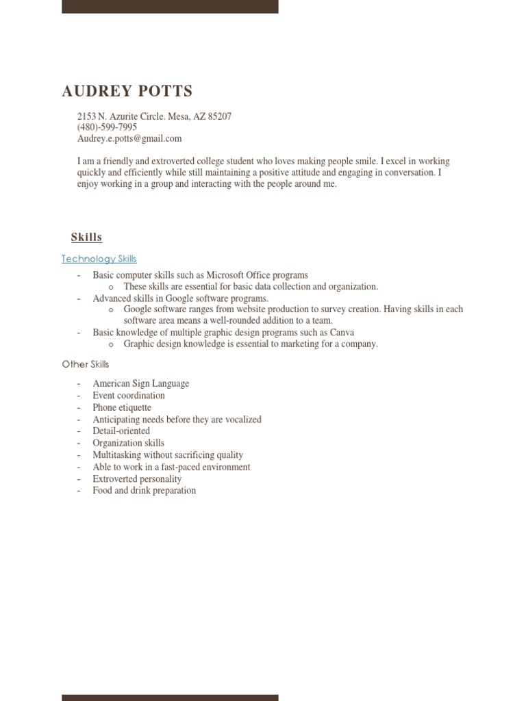 Audrey Potts Resume Assignment | PDF | Communication | Computing And ...