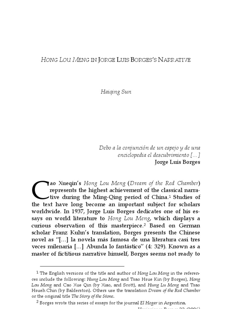 Borges and Hong Lou Meng Analysis | PDF | Classics | General Fiction