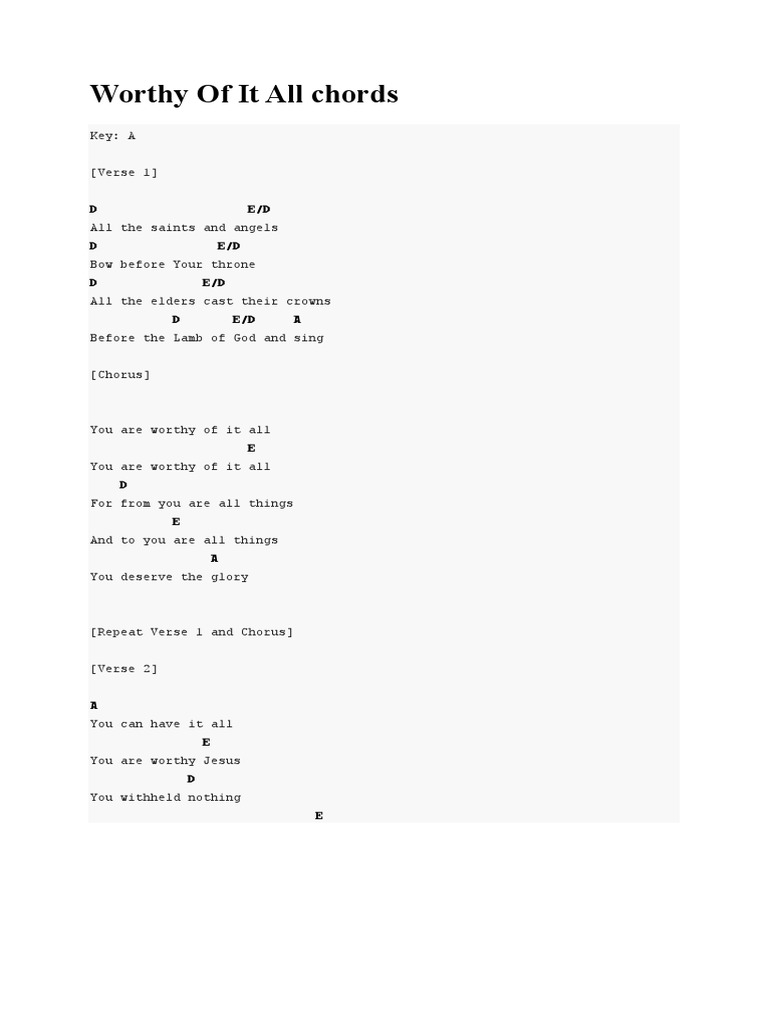 Worthy Of It All Chords and Lyrics | PDF