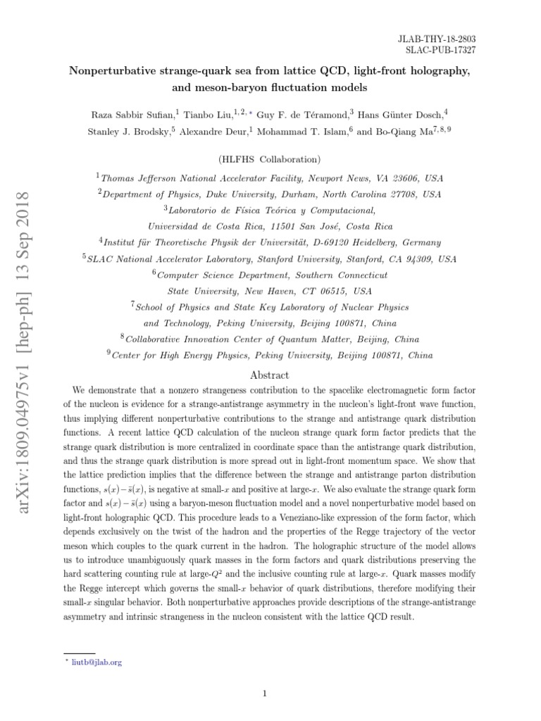 Nonperturbative Strange Quark Sea From ... | PDF | Quantum Chromodynamics | Quark