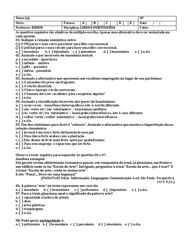 Prova - 3º Ano - II Unid. - Joseane | PDF | Cães | Linguística