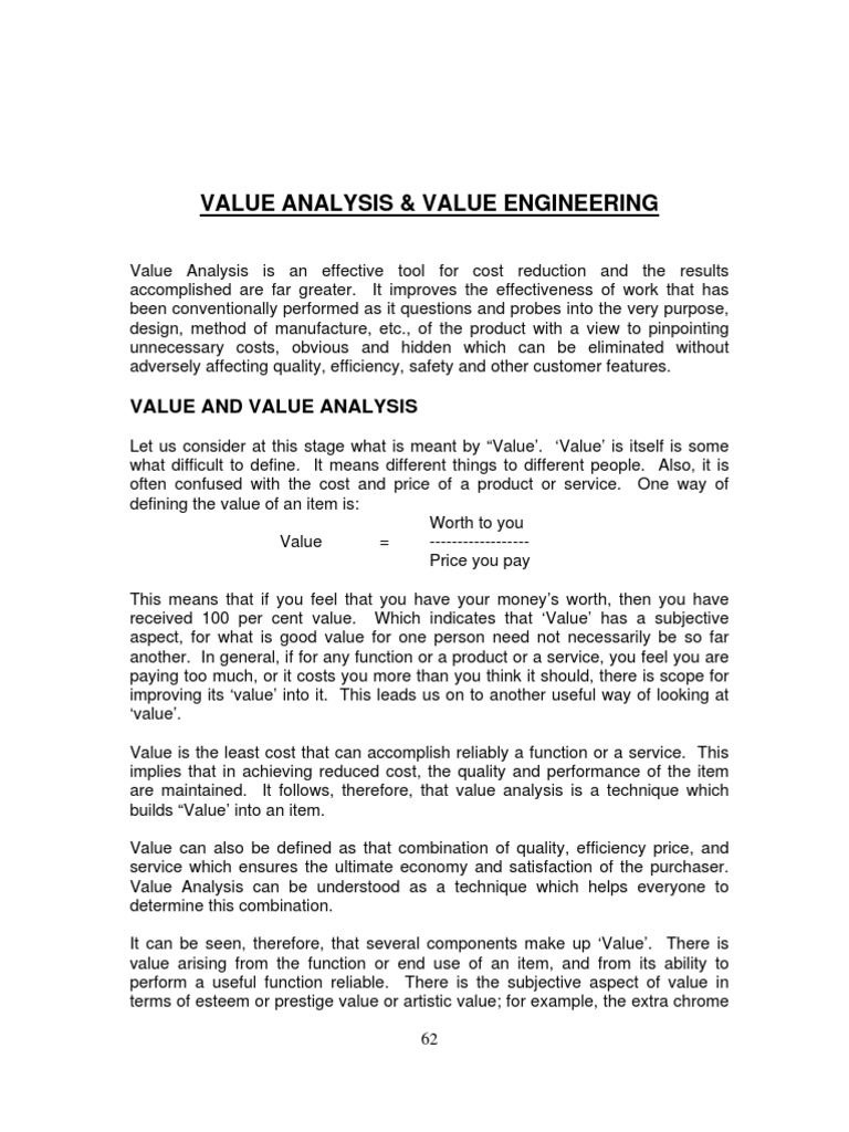 G. Value Analysis and Value Engineering | PDF | Value (Economics) | Wealth