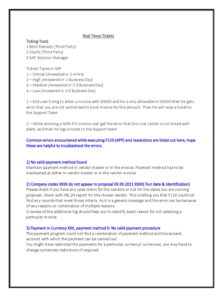 Sap Real Time Tickets | PDF | Payments | Financial Transaction