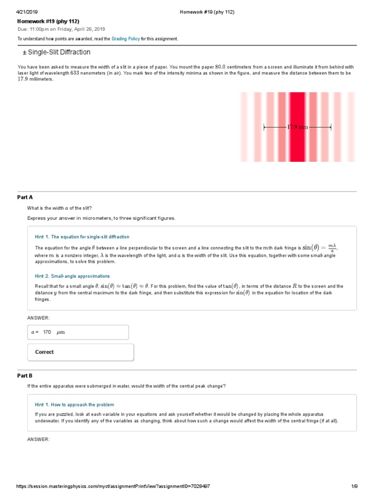 Single-Slit Diffraction Homework Guide | PDF | Diffraction | Angular Resolution