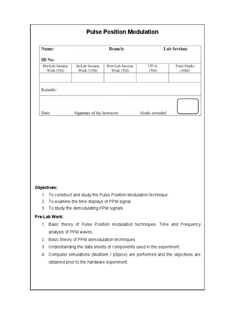 Pulse Position Modulation: Objectives | PDF | Modulation | Radio Technology