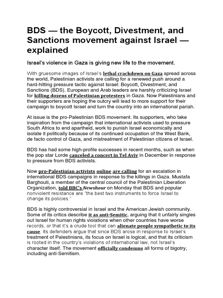 BDS - The Boycott, Divestment, and Sanctions Movement Against Israel ...