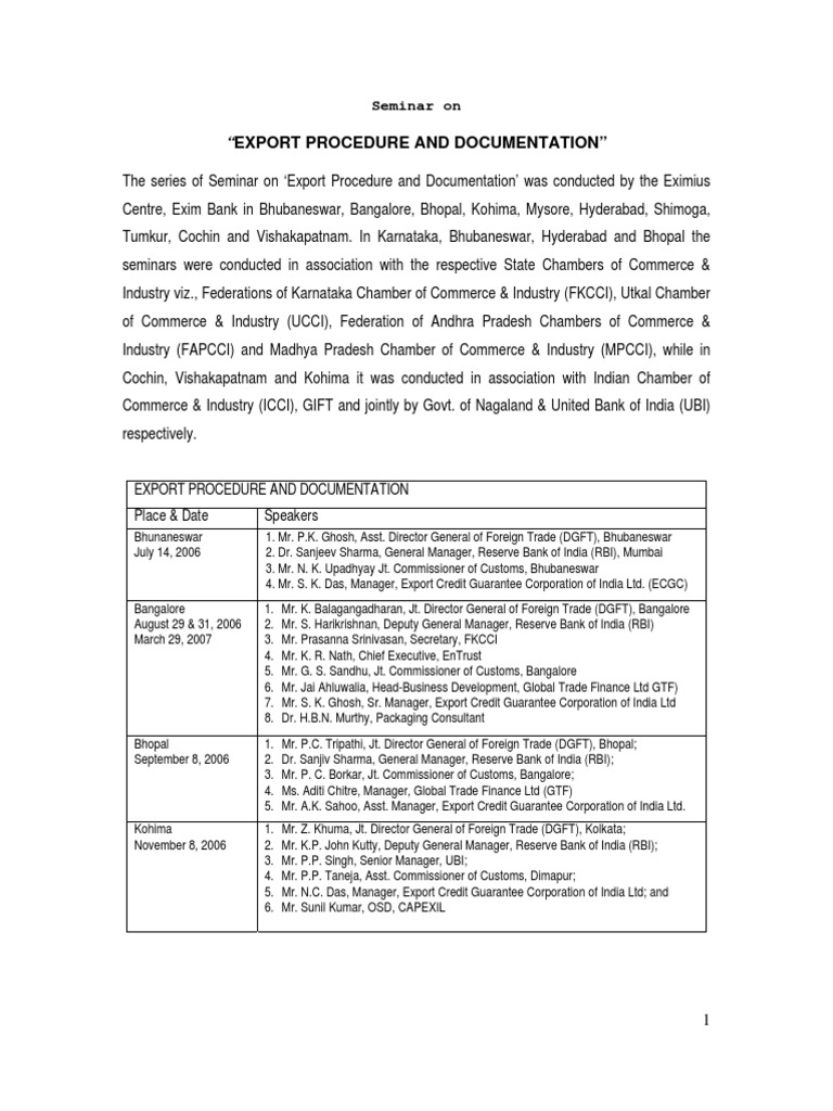 "Export Procedure and Documentation": Seminar On | PDF | Finance ...