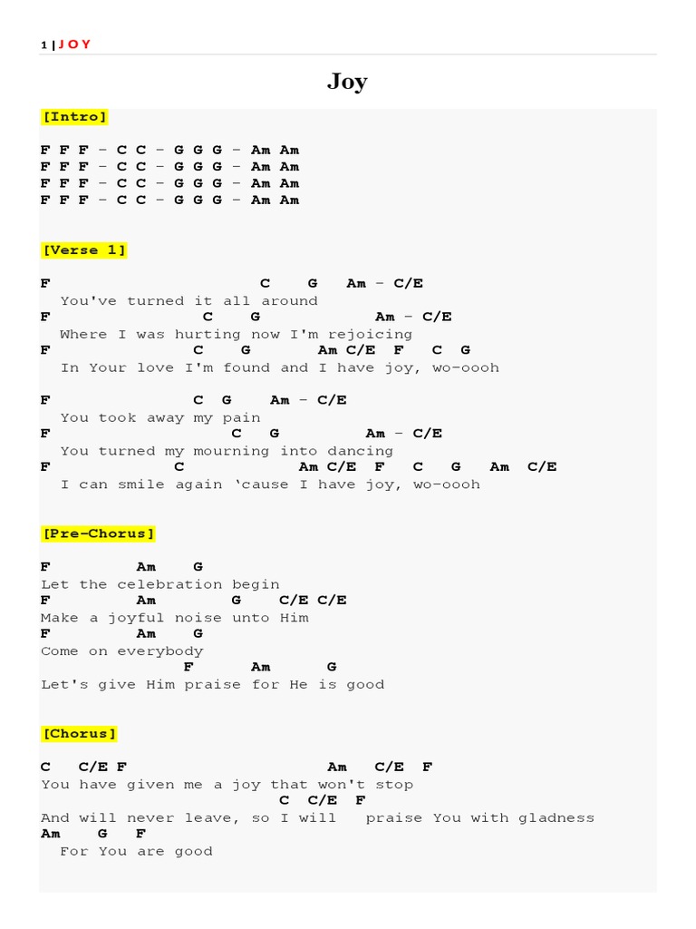 Joy | PDF | Song Structure | Songs