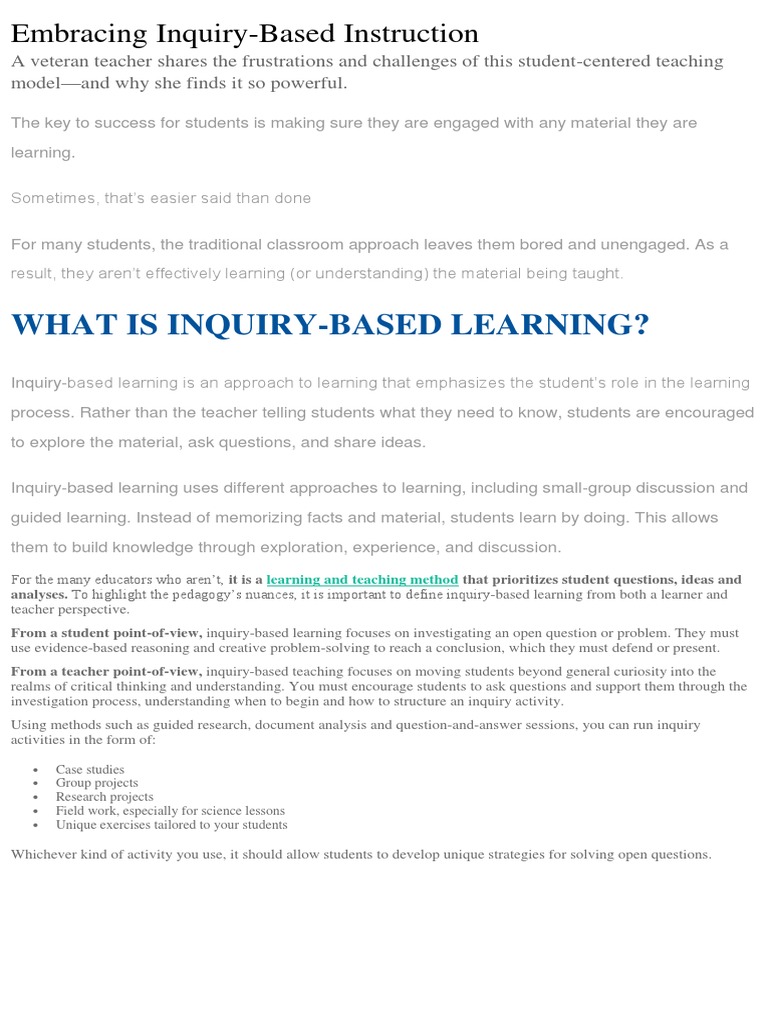 Embracing Inquiry | PDF | Inquiry Based Learning | Teaching Method
