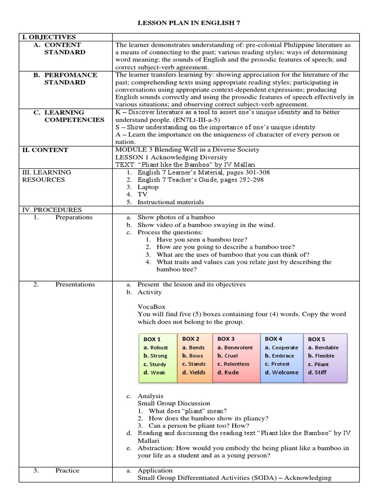 Lesson Plan in English 7 (3q) | PDF | Lesson Plan | English Language