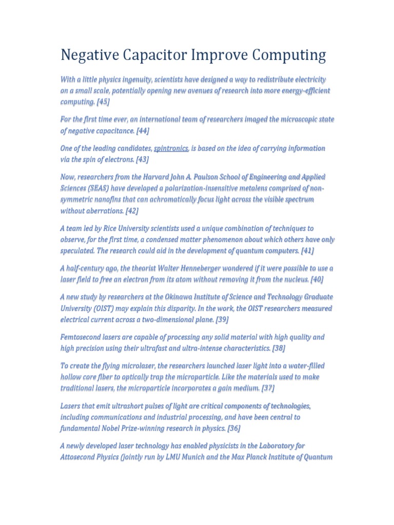 Negative Capacitor Improve Computing PDF | PDF | Quantum Mechanics | Photon