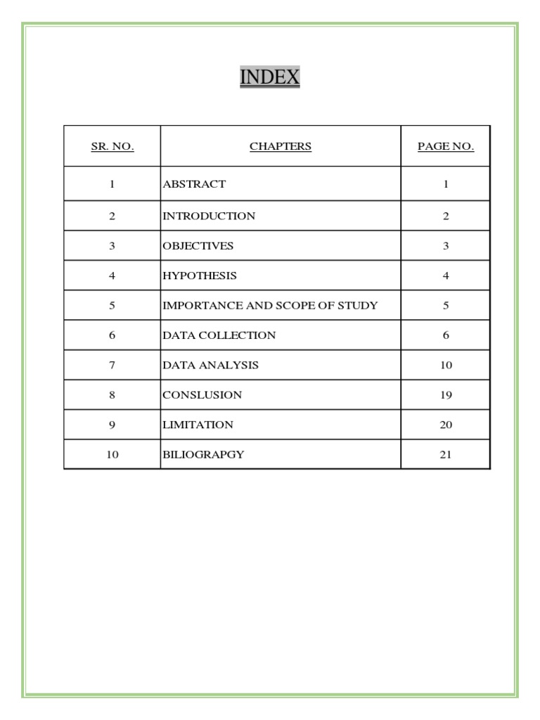 Index: Sr. No. Chapters Page No | PDF | Return On Equity | Hypothesis
