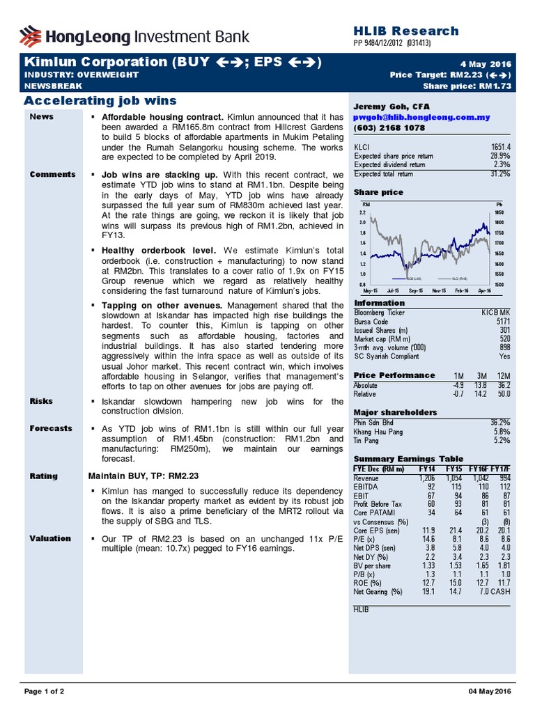 Kimlun Corporation (BUY EPS ) : HLIB Research | PDF | Investment ...