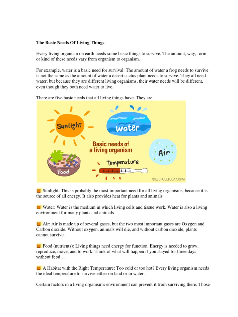 Five Basic Needs of Living Things | PDF