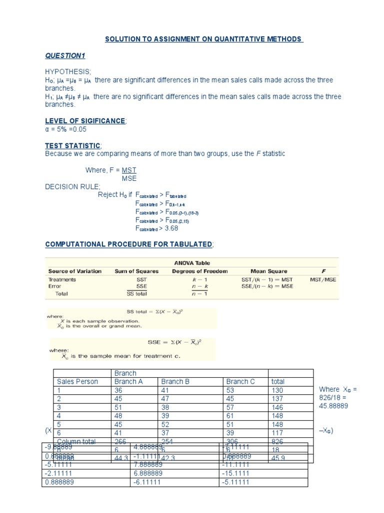 Solution To Selected Question in Quantitative Method | Download Free ...