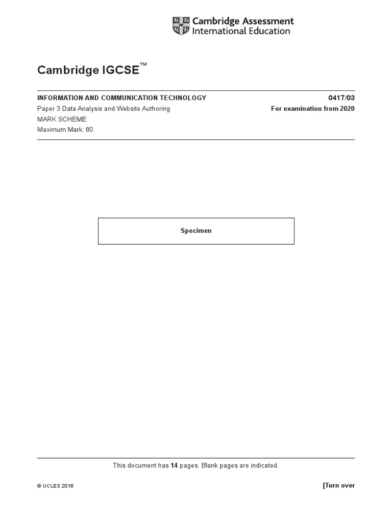 2020 Specimen Paper 3 Mark Scheme | PDF | Test (Assessment) | Question