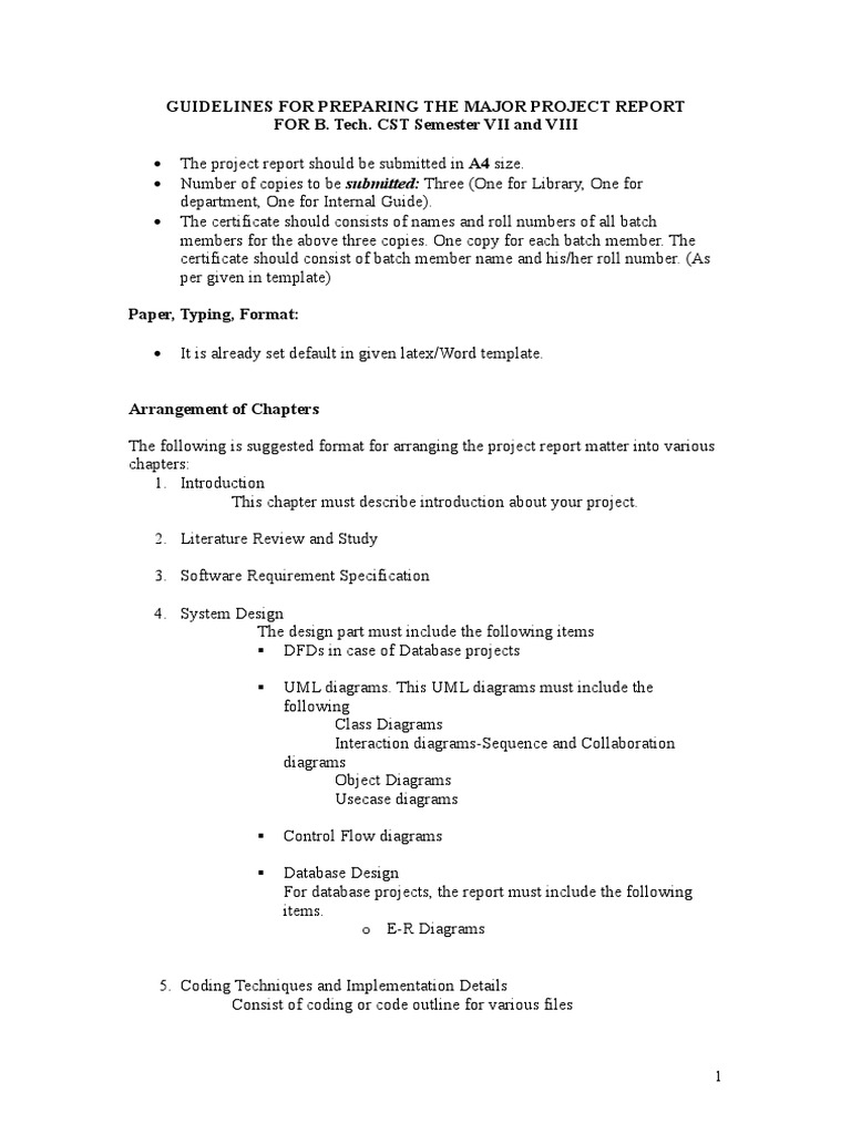 Guidelines For Preparing The Major Project Report FOR B. Tech. CST Semester VII and VIII | PDF ...