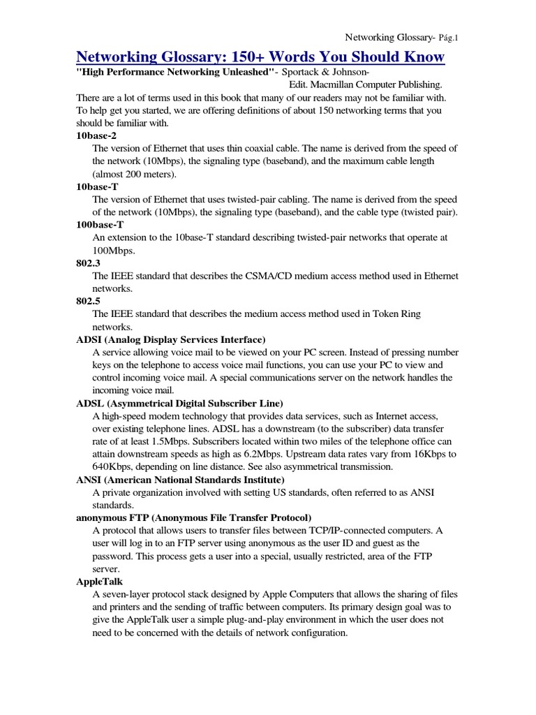 Glossary Networking | PDF | Packet Switching | Internet Protocol Suite