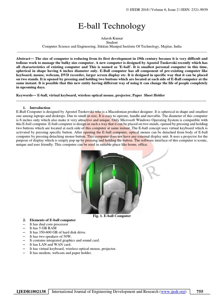 E-Ball Technology: IJEDR1802138 755 | PDF | Personal Computers ...